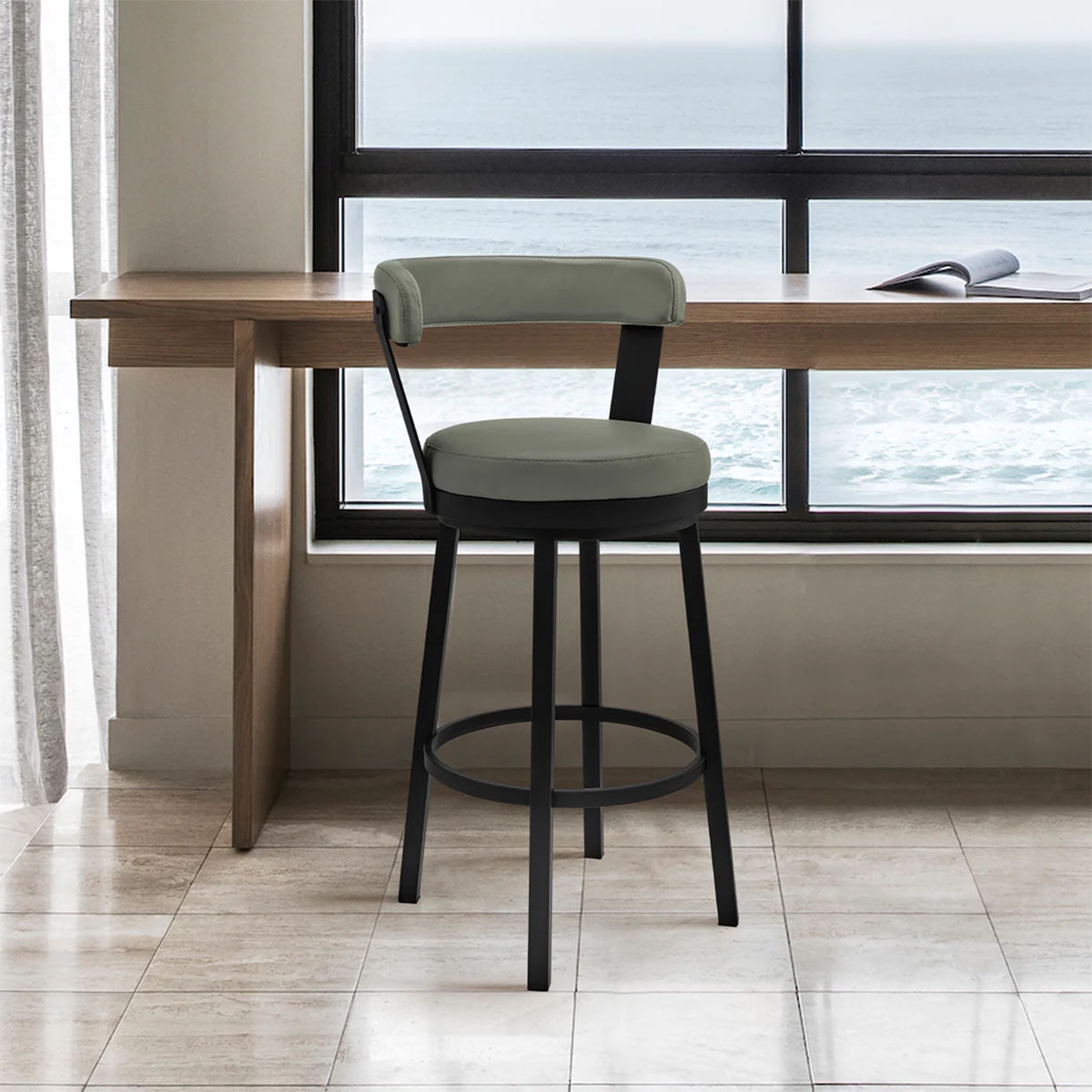 BRYANT FAUX GREY LEATHER & BLACK STEEL COUNTER STOOL | Near you in ...